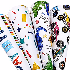 ZHULUOJI Gift Wrapping Paper Birthday Cartoon Wrapping Papers for Kids Birthday Gift Wrap 12 Sheets Folded Flat Gift Wrap Paper, 19.7 X 27.6 Inch Per Sheet