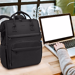 LOVEVOOK Laptop Backpack for Women, 14 Inch Nurse Teacher Backpack Work College Backpack Travel Bags Computer Laptop Bag Casual Daypack Purse, Black