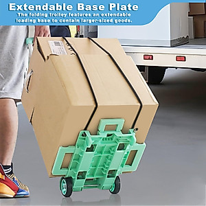 JMFOLD 70 lbs Folding Hand Truck,Lightweight Hand Truck Dolly with 2 Wheels & 2 Ropes,Portable Trolley,Folding Luggage Cart,Airport,Travel,Moving and Office (Green)