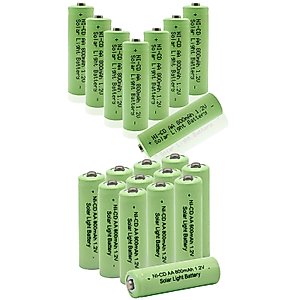 XUNTU 20 Pack Combo AA NiCd 1.2V 800mAh Rechargeable Battery for Solar Outdoor Lights Lamp Garden Yard Lawn