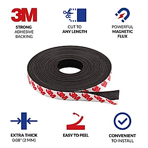 Magnetic Tape, 15 Feet Magnet Tape Roll (1/2'' Wide x 15 ft Long), with 3M Strong Adhesive Backing. Perfect for DIY, Art Projects, whiteboards & Fridge Organization