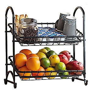 Giftburg Stackable Can Rack Organizer, Angle 2-Tier Tray Display Stand, Fruit Basket Stand, Potato Chip Rack, Multifunctional Can Dipsenser for Storing Canned Snacks Drinks and more, Black