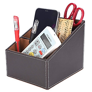 Aqur2020 Desk Faux Leather Storage Box Creative Stationery Cute Office Stationery Business Organizer Supplies 3 Grid Leatherette Color Office Materials Pen Storage Desktop Storage