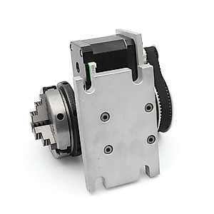 CNC Milling Machine Rotational Axis CNC Router Rotary Table Rotary a axis 4th Axis 65mm 3 Jaw Chuck Dividing Head w/ Nema17 stepper motor w/ 54mm Tailstock Reducing ratio 4:1 for CNC Engraving Machine