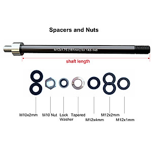 Bike Trailer Hitch Thru Axle Adapter 12mm Thru Axle with 1.0/1.5/1.75 Thread Pitch Shaft Length 167~185mm (M12-1.75-181mm)