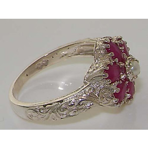 LetsBuyGold 925 Sterling Silver Cultured Pearl and Ruby Womens Anniversary Ring - Size 10.5