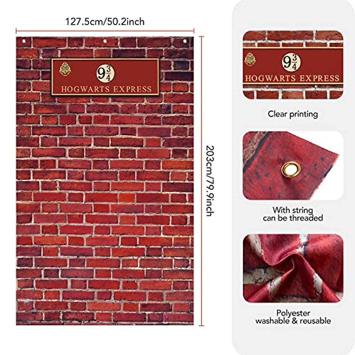 Brick Wall Backdrop Platform 9 and 3/4 King's Cross Station, Party Backdrop Door Curtains for Halloween Party, Christmas, Birthday Gifts, Outdoor and Indoor Photo Props Brick Wall Decoration, Red