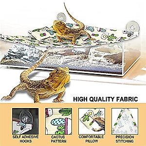 HAICHEN TEC Bearded Dragon Hammock Swing Hanging Bed Lounger Ladder with Adhesive Hooks and Suction Hook for Reptile Bearded Dragon Leopard Gecko Hamster Lizard (Cactus Pattern)