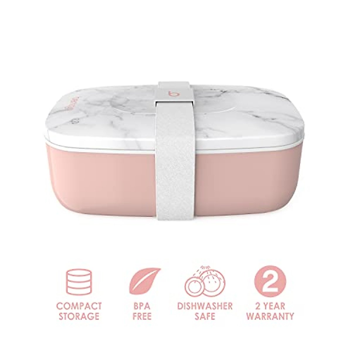 Bentgo Classic - All-in-One Stackable Bento Lunch Box Container - Modern Bento-Style Design Includes 2 Stackable Containers, Built-in Plastic Utensil Set, and Nylon Sealing Strap (Blush Marble)