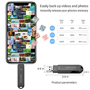 Photo Storage for Phone Flash Drive 256GB, Memory Stick for Phone by LOMYGUS Compatible iOS and USB-c of MacBook USB3.0 of Computer(Pink 256GB)