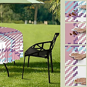 Checkered Pattern Round Outdoor Tablecloth,Round Tablecloth with Umbrella Hole and Zipper for Patio Garden,Waterproof Spill-Proof,for Backyard Party BBQ Decor(72" Round,Pale Blue Purple Lilac)