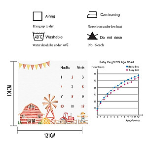 Farm Theme Baby Monthly Milestone Blanket, 48x40in Soft Flannel, Tractor and Barn Backgrounds, Newborn Mom Gifts, Baby Shower Age Growth Tracker with Bonus Maker BTWYFS76