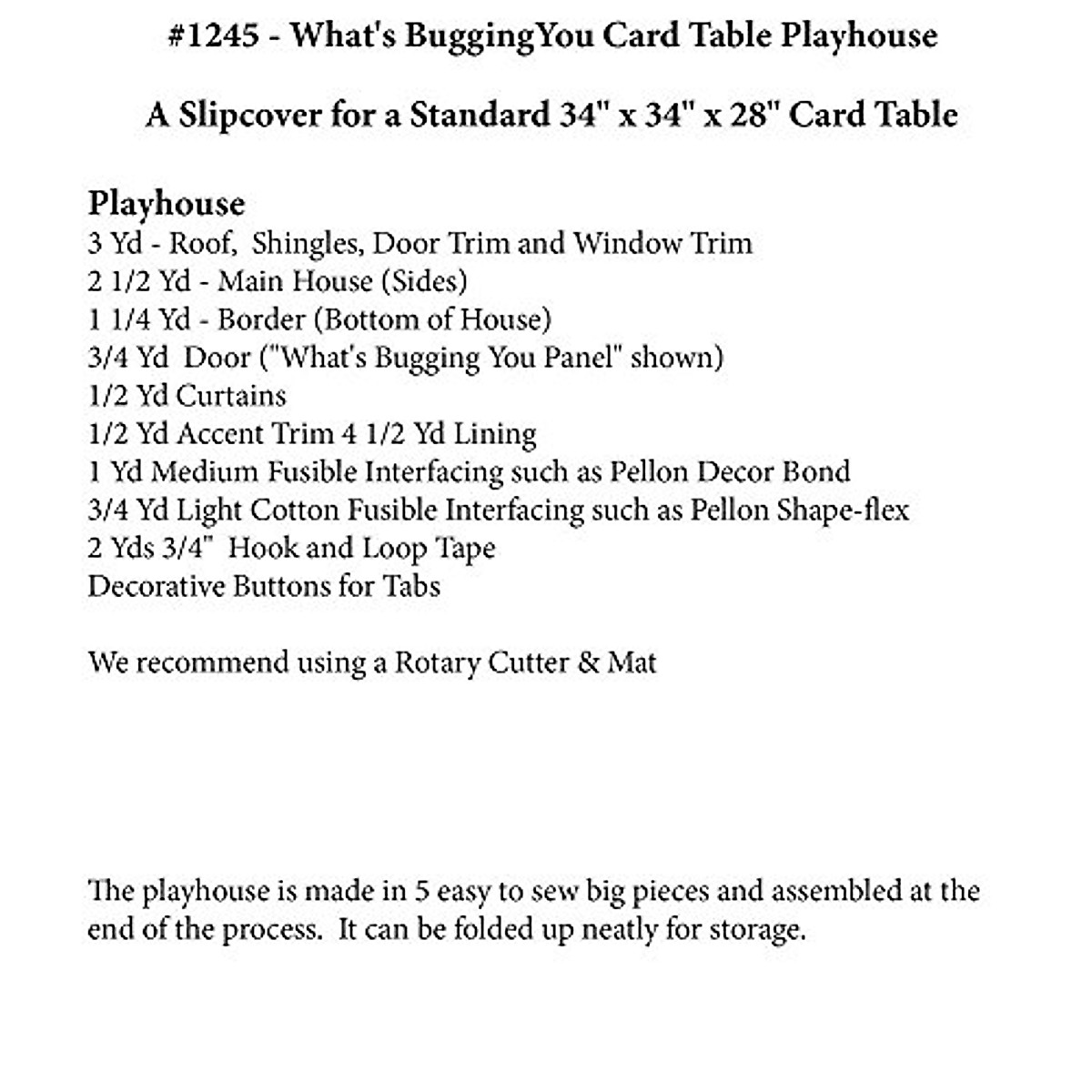 Whistlepig Creek Productions Card Table Playhouse Pattern for Crafts