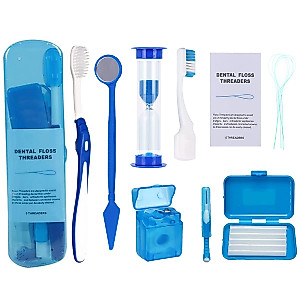 Braces Cleaning Kit for Teeth, Portable Orthodontic Toothbrush Kit Oral Care Dental Travel Kit - Interdental Brush Dental Wax Dental Floss Toothbrush Box (Blue B)