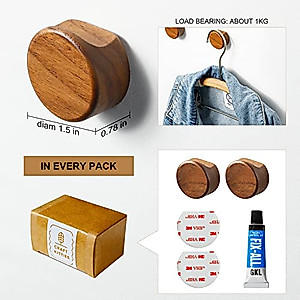 CRAFT KITTIES Wood Wall Hooks with Magnet, Coat Hooks Wall Mounted Rustic Wooden Hooks Heavy Duty Robe Hook Hat Rack | Hooks for Hanging Bathroom Towels Clothes Hanger (6, Black Walnut)