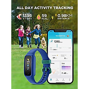 BIGGERFIVE Vigor 2 L Kids Fitness Tracker Watch for Boys Girls Ages 5-15, IP68 Waterproof, Activity Tracker, Pedometer, Heart Rate Sleep Monitor, Calorie Step Counter Watch, Blue