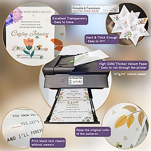 Thick Translucent Vellum Paper, Oplymio 42 Sheets 167GSM Printable Tracing Vellum Paper for Invitations, Envelopes, Heat Embossing, Belly Bands(8.5 x 11 Inches)