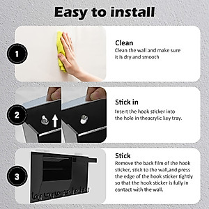 MAKUANG Key and Mail Holder for Wall, Hanging Acrylic Mail Organizer Wall Mount with Chalkboard Shelf Key Hooks, Entryway Decorative Letter Holder Adhesive Key Hanger Rack, Black