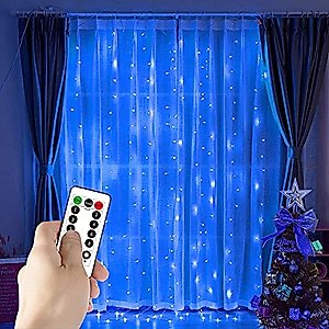YEOLEH String Lights Curtain,USB Powered Fairy Lights for Bedroom Party,8 Modes & IP64 Waterproof Ideal for Garden,Patio (Blue,7.9Ft x 5.9Ft)