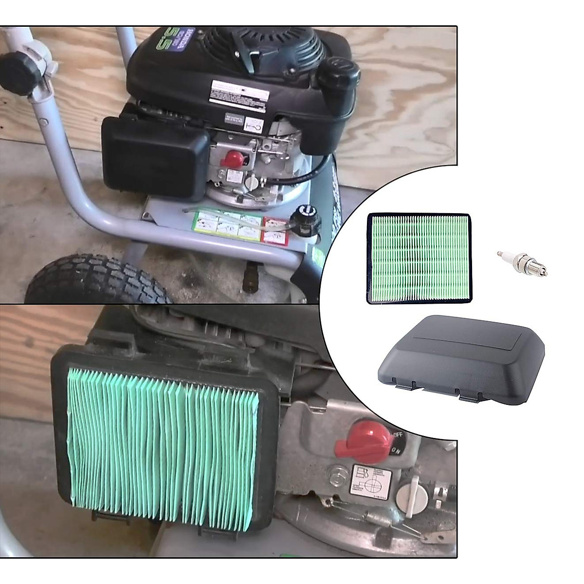 Air Filter 17211-ZL8-023 and Cover 17231-Z0L-050 Kit, Compatible With GCV160 GCV190 GC160 GC190 Engine HRB216 HRB217 HRR216 HRS216 HRT216 Motor Pressure Washer Push Lawn Mower with Spark Plug (3 Pcs)