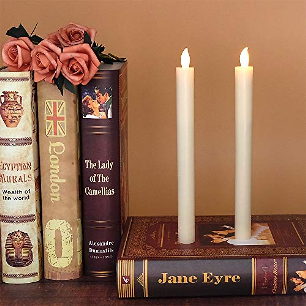 DRomance Flickering Flameless Taper Candles with Remote Timer Battery Operated LED Candlesticks Real Wax Dimmable Light Dinner Thanksgiving Christmas Decor(Ivory, 0.78" x 9.64")