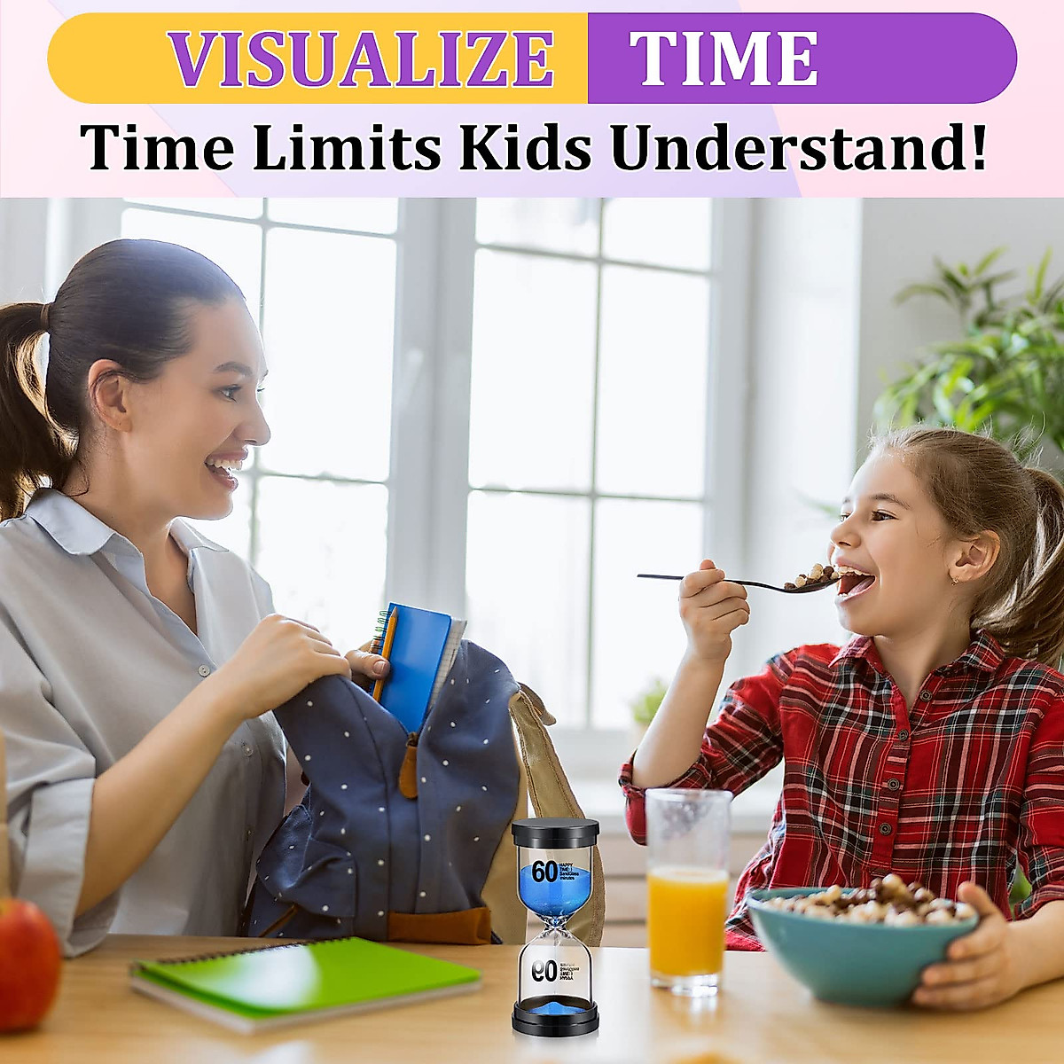 9 Pieces Sand Timer Colorful Hourglass Sand Clock Timer 1/3/5/10/15/20/30/45/60 Minutes Sandglass Timer for Kitchen Home Office Classroom Games Cooking Kids, 9 Colors