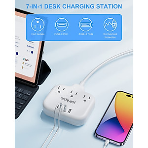 2 Prong to 3 Prong Outlet Adapter, Two Prong Power Strip with 3 Prong Outlets, 3 USB Ports, 5ft Extension Cord Three Prong, Polarized, for Old House, White