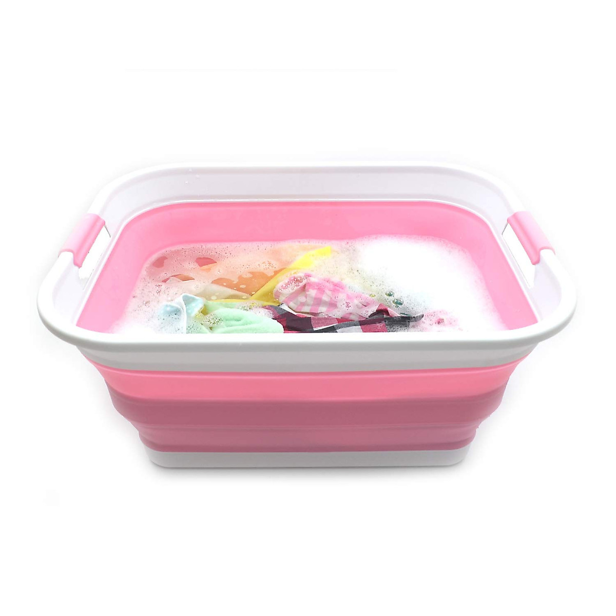SAMMART 42L(11 gallon) Collapsible Plastic Laundry Basket-Foldable Pop Up Storage Container/Organizer-Portable Washing Tub-Space Saving Basket,Water capacity 34L(9 gallon) (1, Pink)