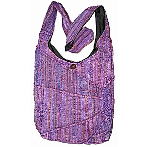 Hand Embroidered Peace and Sunrise Boho Crossbody Hippie Handbag - Unique, Ethical, and Vibrant for the Free-Spirited Soul (Purple)