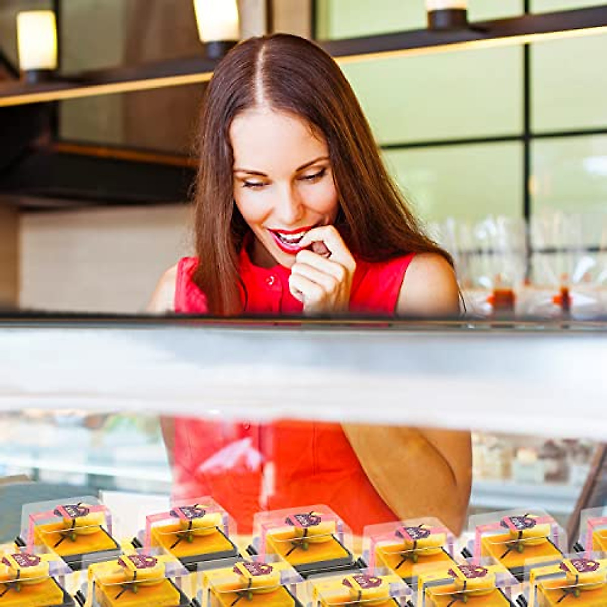 50 Pcs 3.5 Inch Mini Cake Box, Clear Plastic Mini Cupcake Box Muffins Box Cookies Dome Box Mooncake Box Small Single Muffin Dessert Containers Holder Wedding Birthday Gift Box - Bonus 50 Pcs Stickers (Black)