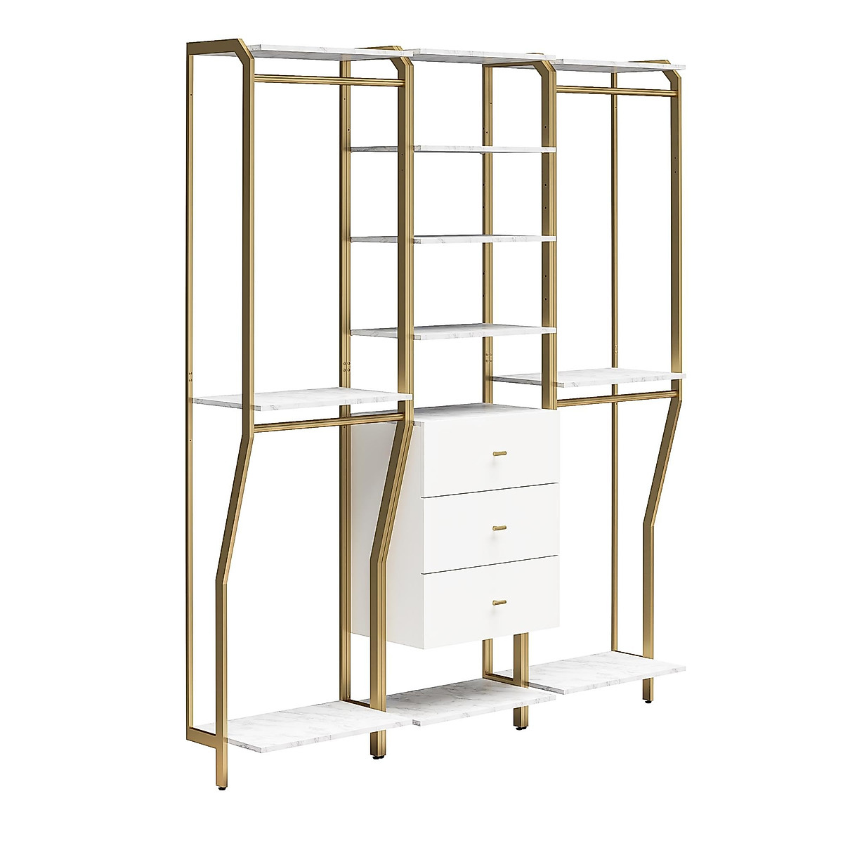 CosmoLiving by Cosmopolitan Gwyneth Closet 3 Piece Bundle- 2 Hanging Rod & 1 Drawer Unit, White Marble