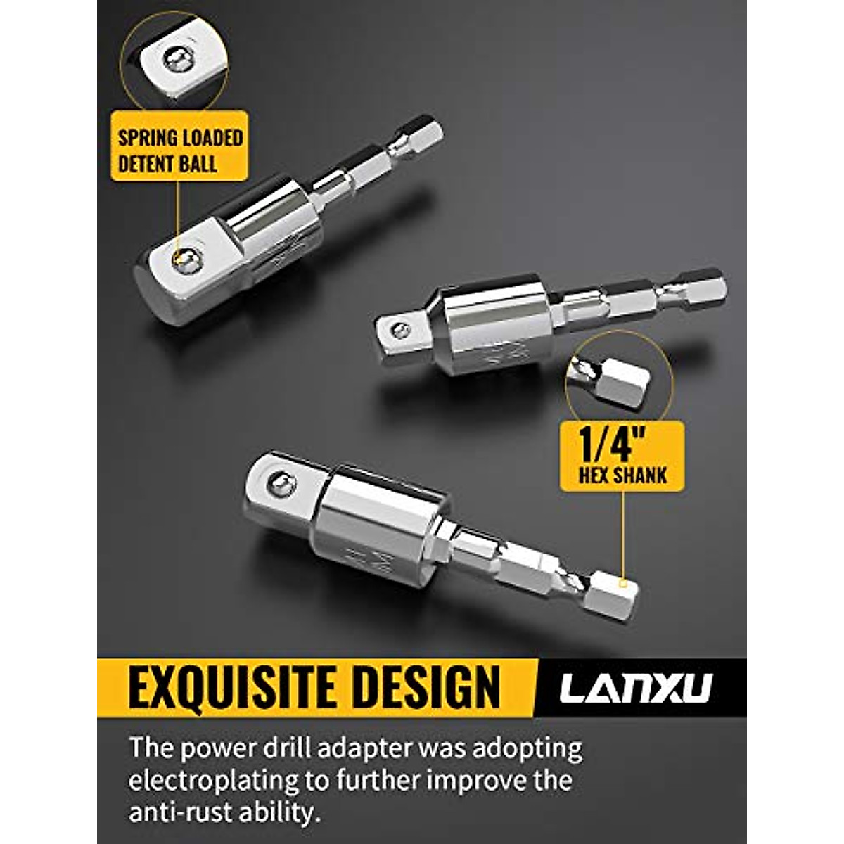 Tool Gift for Man, 3-Piece Power Drill Sockets Adapter Sets, 360°Rotatable Hex Shank Impact Driver Socket Adapter, Socket to Drill Adapter 1/4" 3/8" 1/2" Impact Driver Adapter