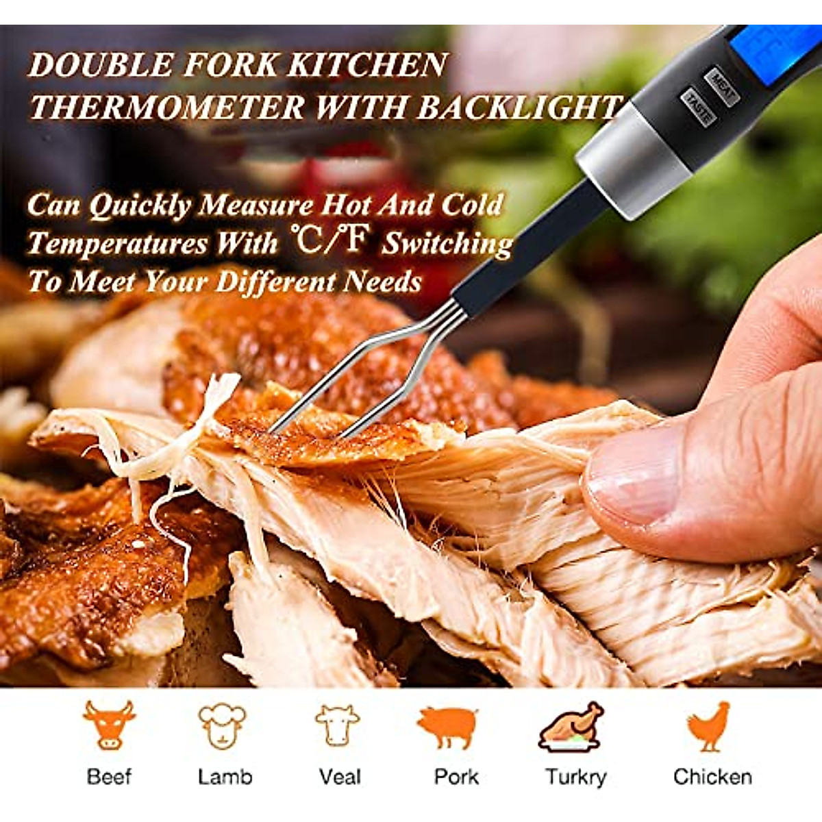 Meat Thermometer, Digital Thermometer Grill Fork, for Meat BBQ