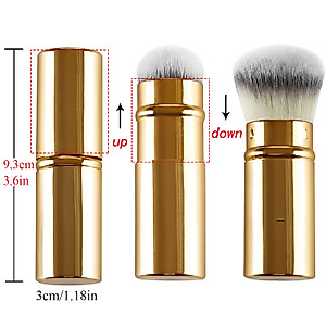 QiBusLeen Retractable Kabuki Foundation Makeup Brush Travel Blush Brush Flat Top Kabuki Face Blush Liquid Powder Foundation Brush for Blush, Buffing, Highlight, Contour, Flawless Powder Cosmetics (Gold)