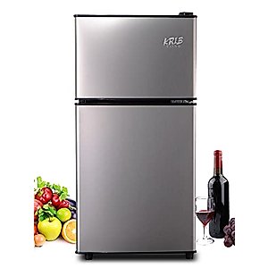KRIB BLING 3.5 Cu.ft Compact Refrigerators with Freezer, Mini Fridge with 7 Level Temp Adjustable Thermostat, Small Fridge for Apartment, Office, Basement, Silver