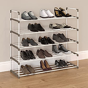 Home-Complete Shoe Rack – 5-Tier Shoe Organizer for Closet, Bathroom, Entryway – Shelf Holds 25 Pairs of Sneakers, Heels, and Boots (White)
