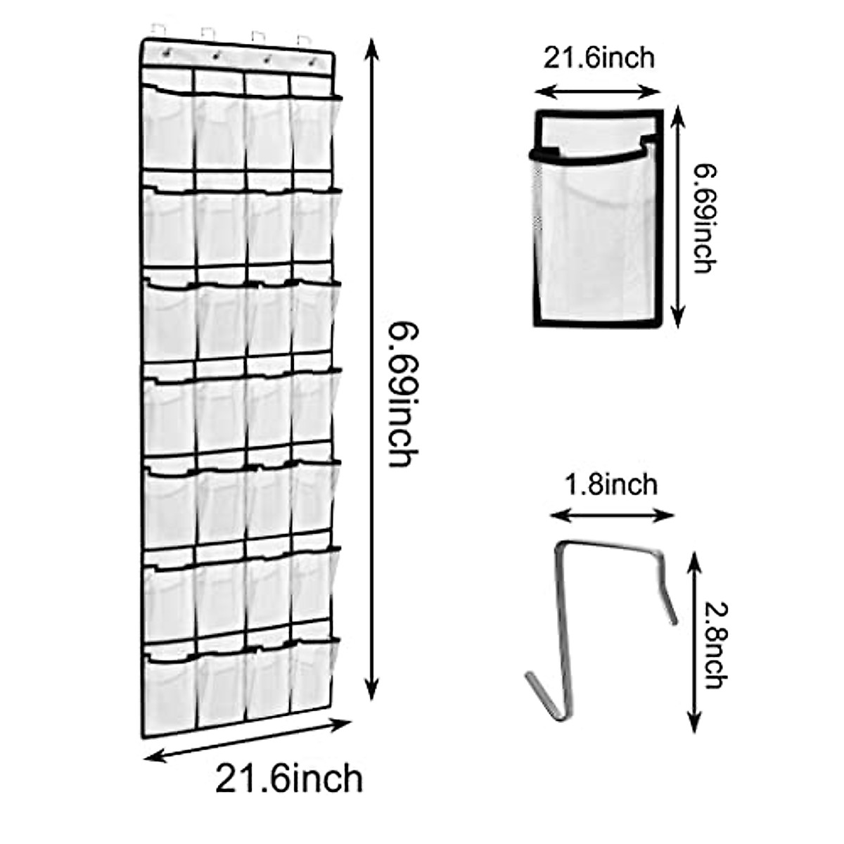 smellshark Hanging Shoe Rack Holder with 28 Extra Large Mesh Pockets Door Shoe Organizer with 4 Metal Hooks for Men,Women,Kids Storage Shoes,High Heels,Slippers,Accessories,Toiletries, White