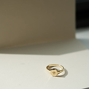 BLOSSOM & HUE Womens Signet Ring | Star Set North Star Polaris | Thin Band Statement - Ring 18K Gold Plated | Size 8 |