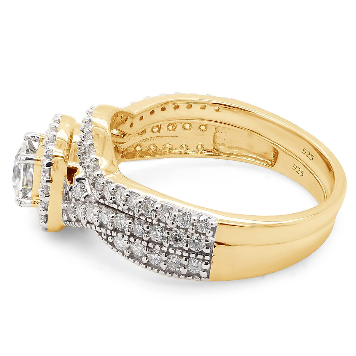 SAVEARTH DIAMONDS Princess & Round Cut Lab Created Moissanite Diamond Halo Engagement Wedding Bridal Set Ring For Women In 14K Yellow Gold Over Sterling Silver (G-H Color,VVS1 Clarity,0.85 Cttw)-9