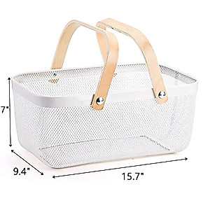 ZEAYEA Mesh Storage Basket with Handle, Garden Harvest Basket, Mesh Fruit Basket Bin for Gathering Vegetables, Multi-Functional Metal Wire Basket for Kitchen Garden Picnic Cabinet, White