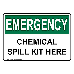 ComplianceSigns.com Emergency Chemical Spill Kit Here OSHA Safety Label Decal, 5x3.5 in. 4-Pack Vinyl for Facilities