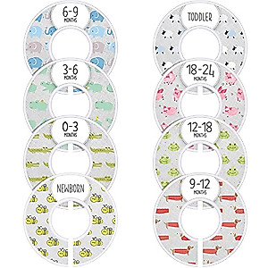 Baby Closet Size Dividers Unisex Nursery Organizer Nursery Closet Dividers Set of 8 Patterns for Baby Clothes Newborn to 24 Months (Animal Pattern)