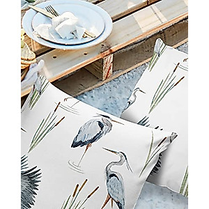 Vandarllin Outdoor Throw Pillows Covers 16X16 Set of 2 Waterproof Heron Wildlife Decorative Zippered Lumbar Cushion Covers for Patio Furniture, Birds in The Water Reeds