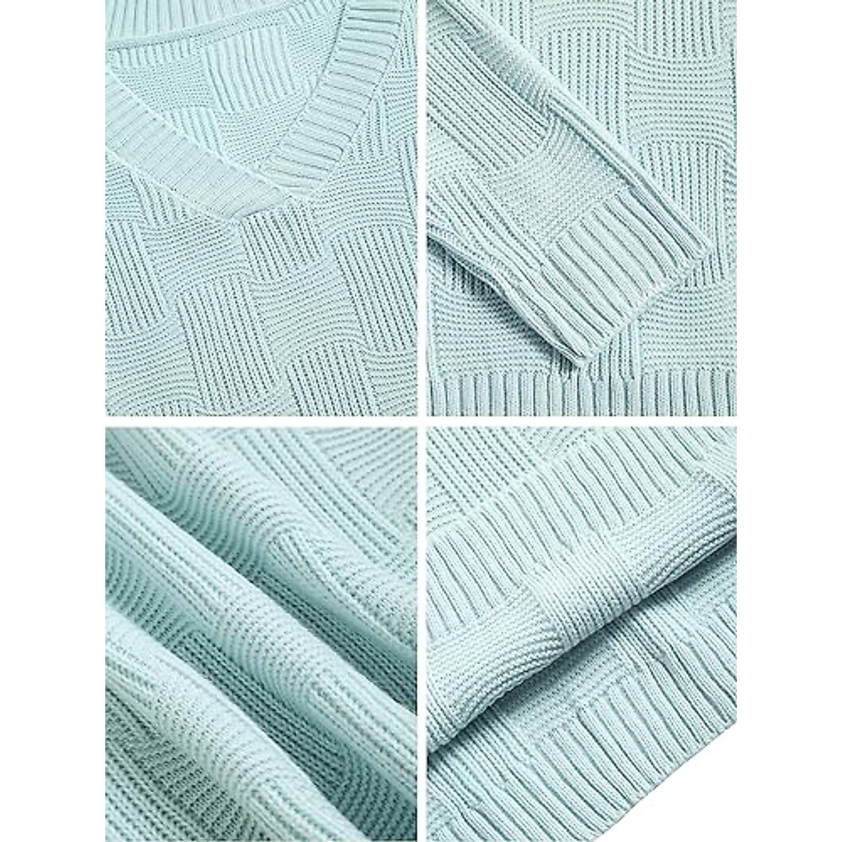 ZAFUL Oversized Sweaters for Women Sexy V Neck Long Sleeve Knit Sweater Loose Batwing Jumper Pullover Tops Blue S