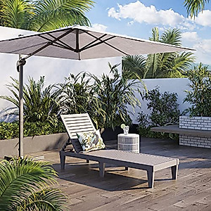 BELLEZE Set of 4 Lounge Chairs Recliners for Outside, Adjustable Patio Chair with 5 Positions Backrest, Waterproof Resin Wooden Texture Reclining Outdoor Lounge Chaise for Poolside - Brown