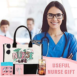 Nurse Gifts for Women Nurse Appreciation Gifts Set Nurses Week Gifts Set Nurse Graduation Gifts Nurse Christmas Gifts Nurse Gift Box for Women Nurse Canvas Beach Bag Socks Keychain 16 Oz Can Glass