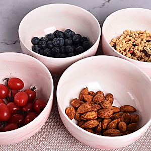 Bosmarlin Marbling Ceramic Soup Bowl Set of 4, 33 Oz, Dishwasher and Microwave Safe (33 Oz, A-Pink Marbling)