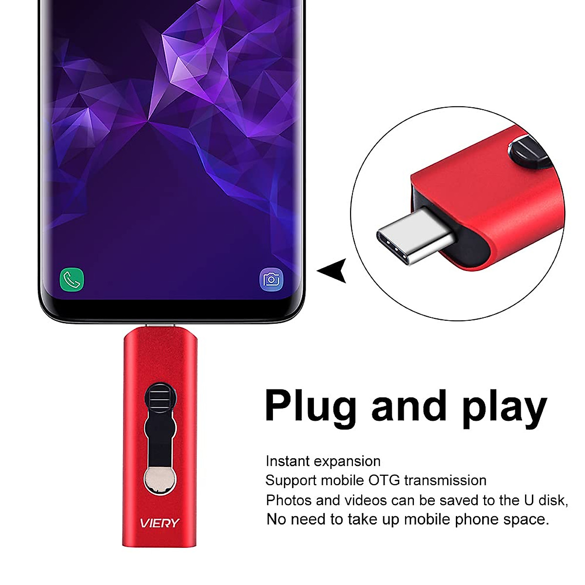 VIERY USB Flash Drive 64G,2-in-1 Dual USB Type -C Memory Stick USB Photo Stick USB 3.0 64gb Thumb Drive for Android Smartphones,Tablets, PC.(64GB)