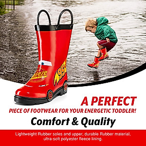Disney Cars Kids Lightening Mcqueen Rust eze Boys Waterproof Easy-On Red Rubber Rain Boots - Size 11 Little Kid