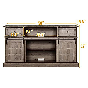 LGHM Entertainment Center, Farmhouse TV Stand for 65 inch TV, 58" Wood TV Stand with Sliding Barn Door, Tall TV Console and Ideal Media Storage with Flip Drawers, Wash Gray